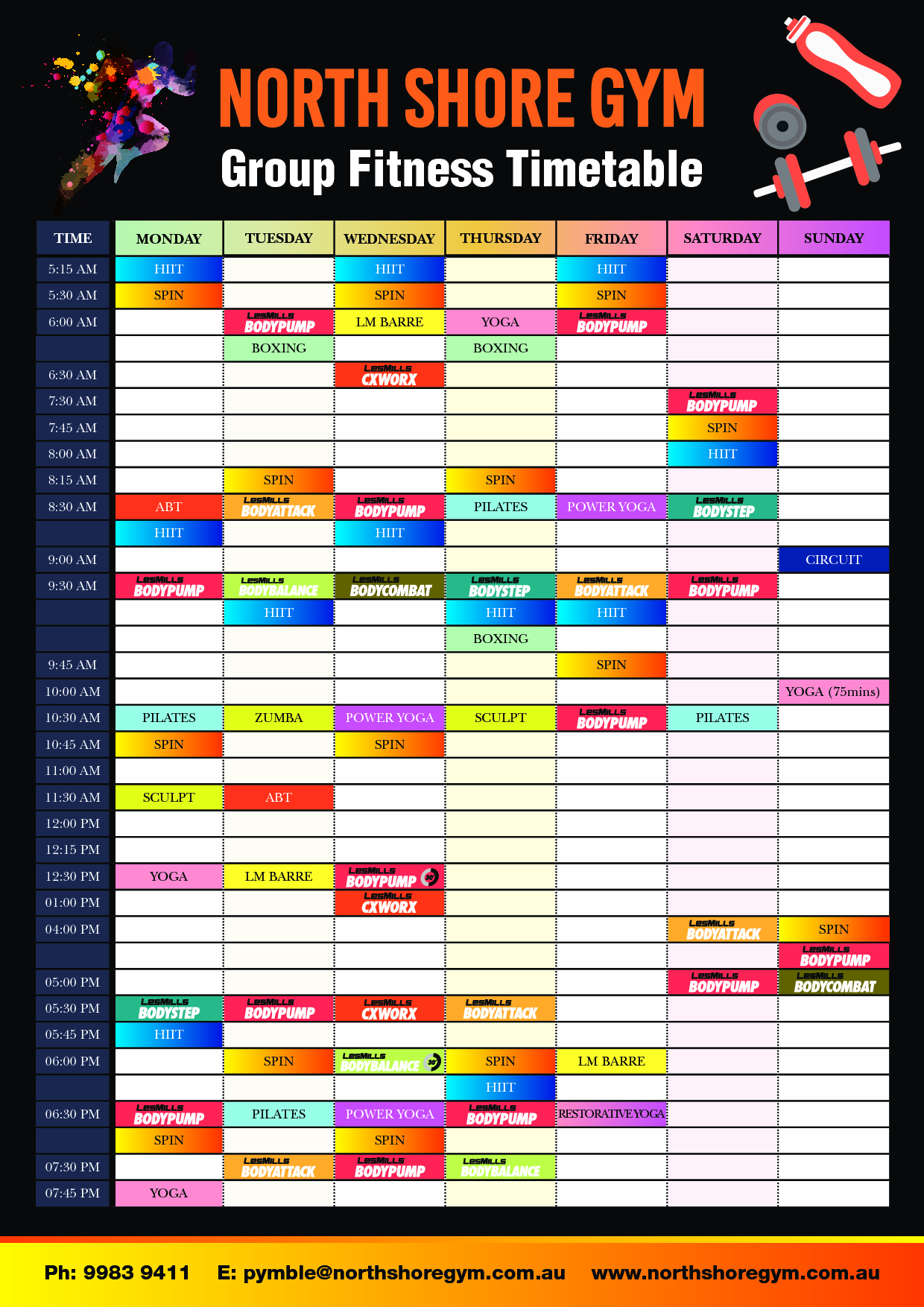 Timetable – North Shore Gym
